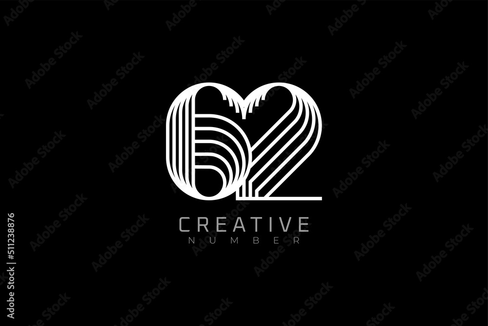 Number 62 Logo, modern and creative number 62 multi line style, usable ...