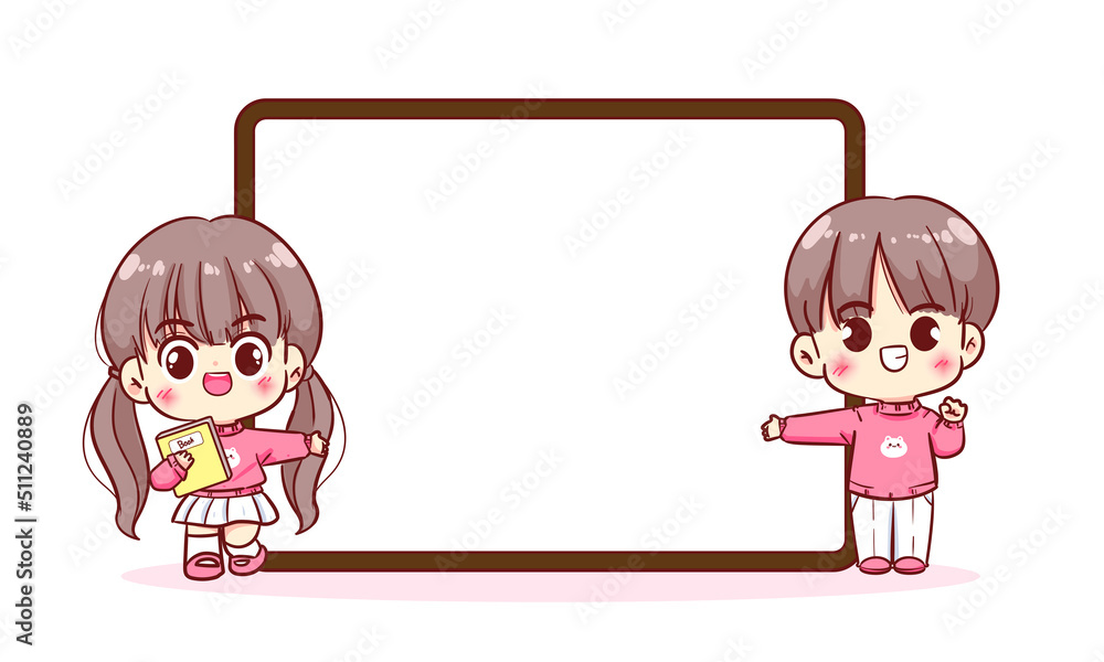 Cute kid children with text box or billboard education presentation ...