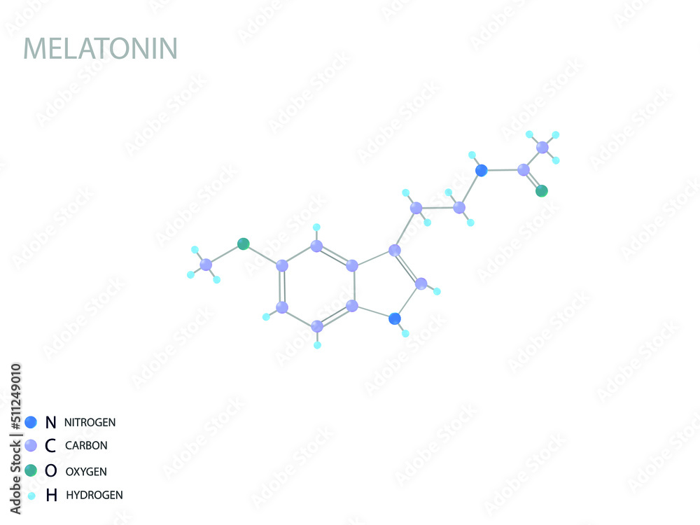 Melatonin molecular skeletal 3D chemical formula. Stock Vector | Adobe Stock