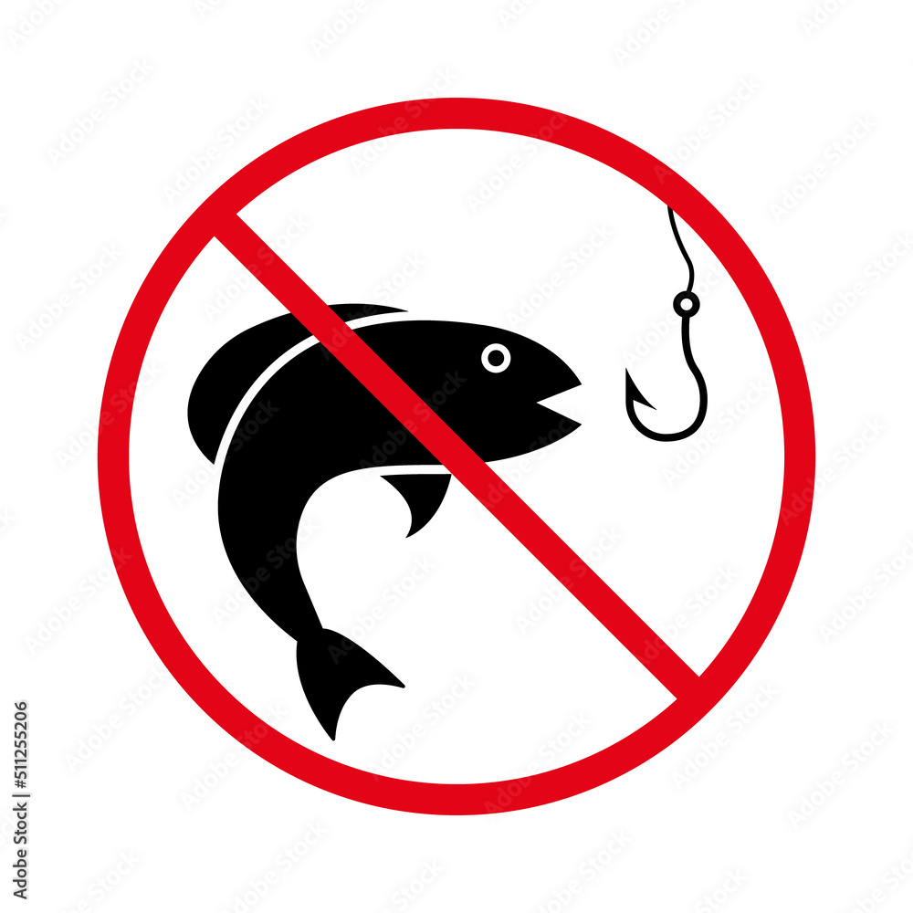Forbidden Fish Sea Pictogram. Prohibited Fishing Seafood Red Stop ...