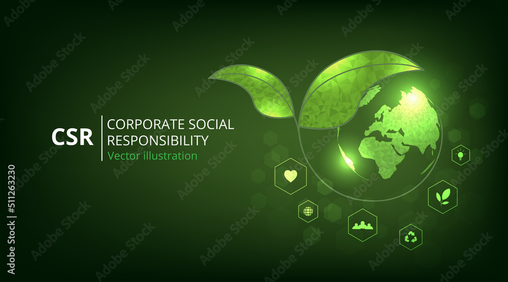 CSR concept design.Corporate social responsibility and giving back to the community on a green ...