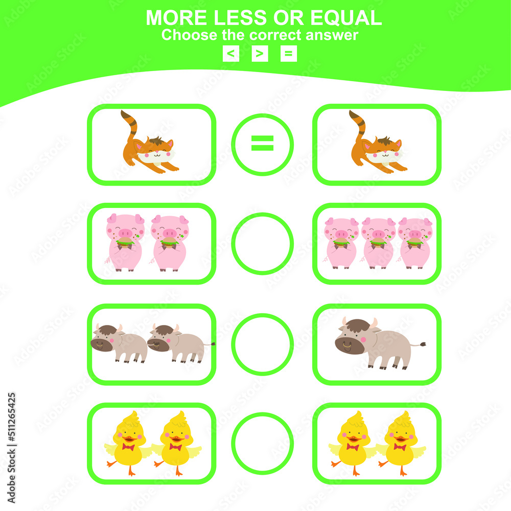 Math educational game for children. Choose more, less or equal game ...