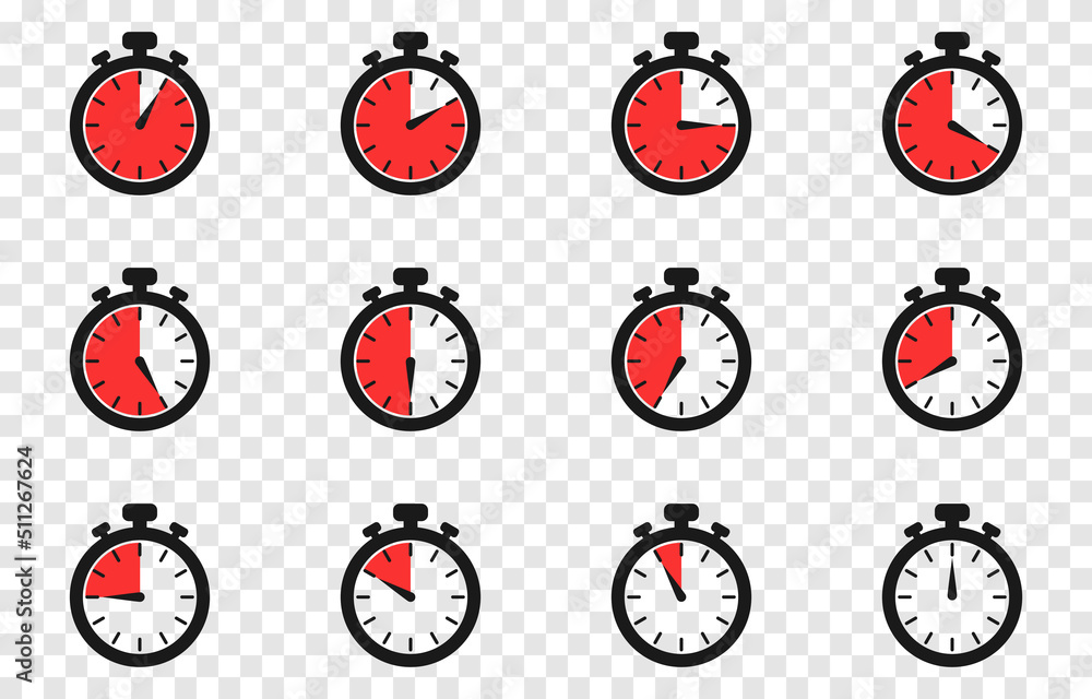 Vector set of clock, alarm clock, timer PNG. Timer, clock on an ...