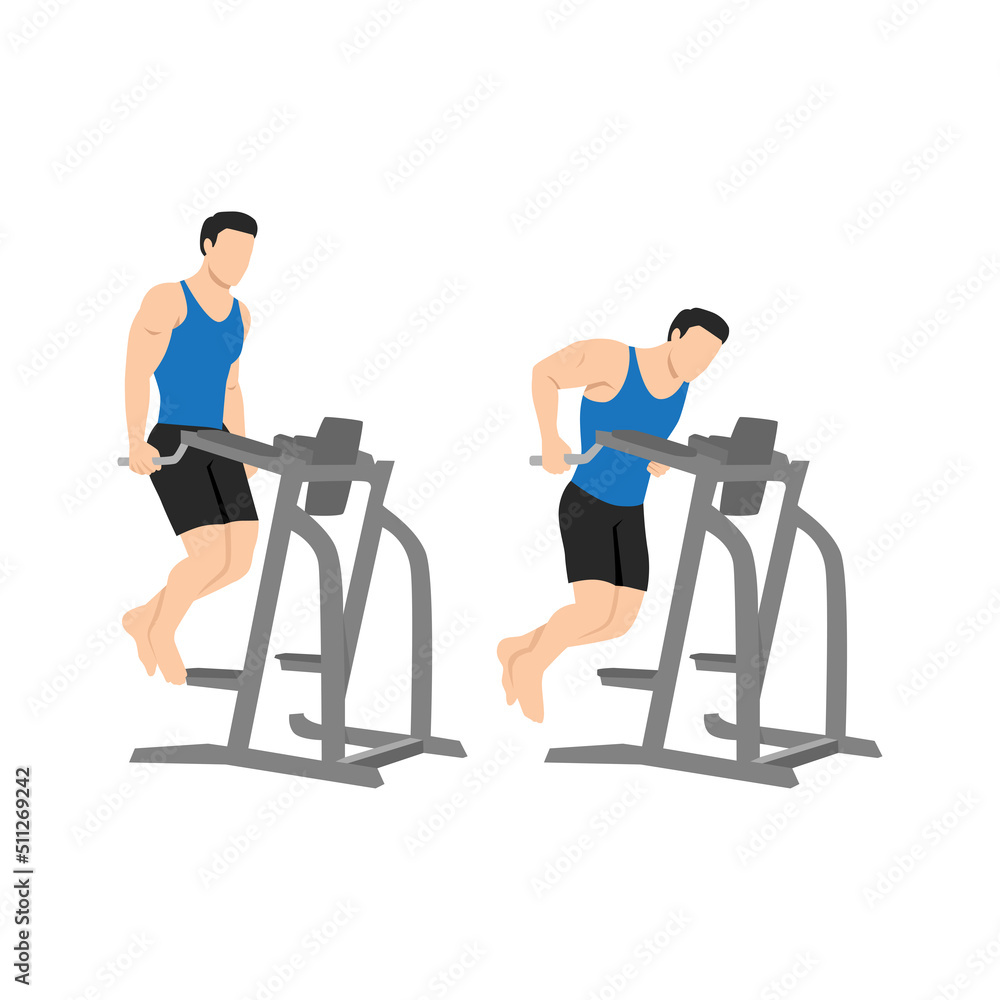 Man doing parallel dip bar exercise. Flat vector illustration isolated ...