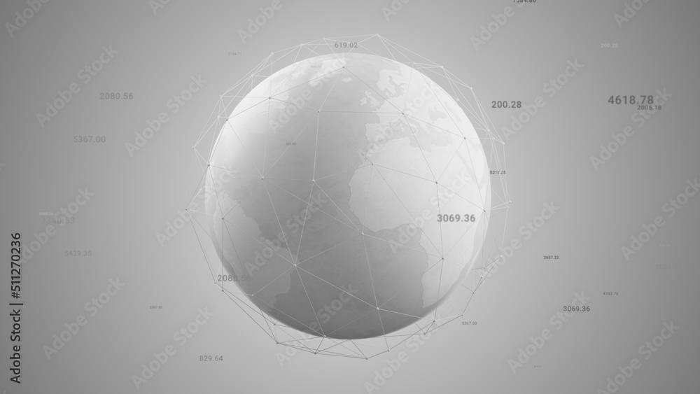 Clean white earth globe with wireframe global network connection data ...