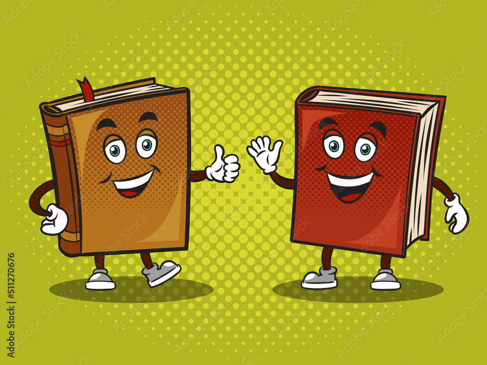 Cartoon books with happy faces pop art retro vector illustration. Comic ...