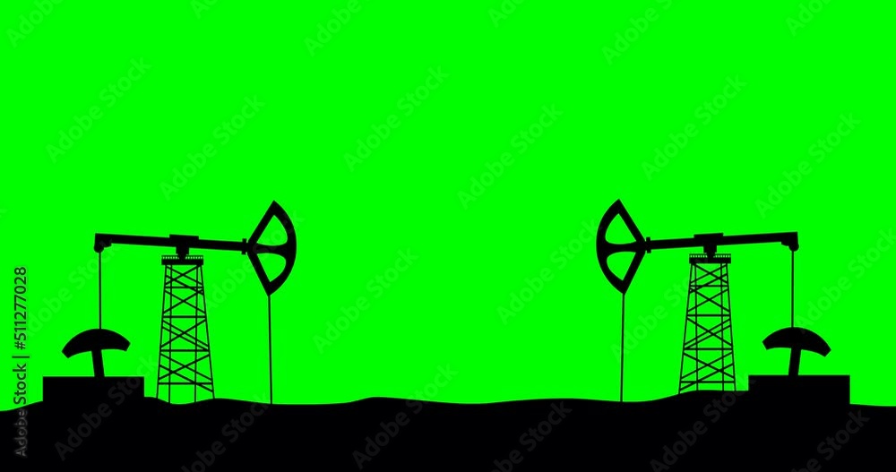 Classic Oil derrick pump working petroleum wells, cycle animation green ...