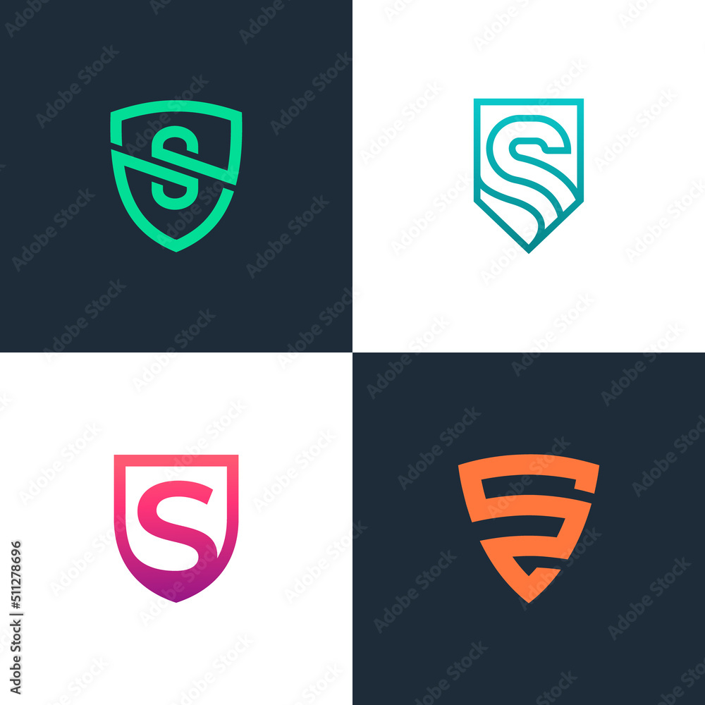 Initial letter s shield secure logo design set. abstract icon symbol ...
