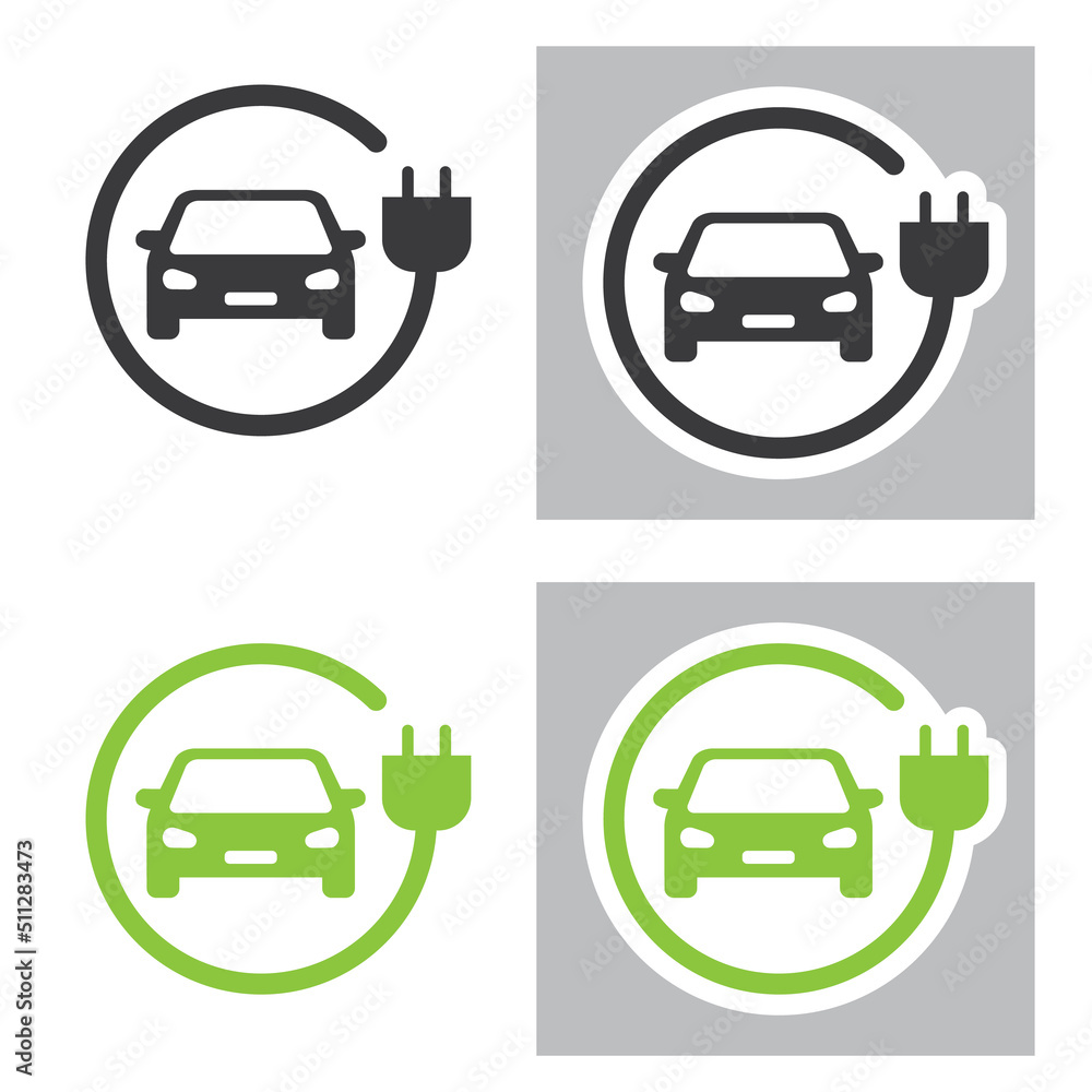 Electric car and electric vehicles charging, symbol, icon, sticker ...