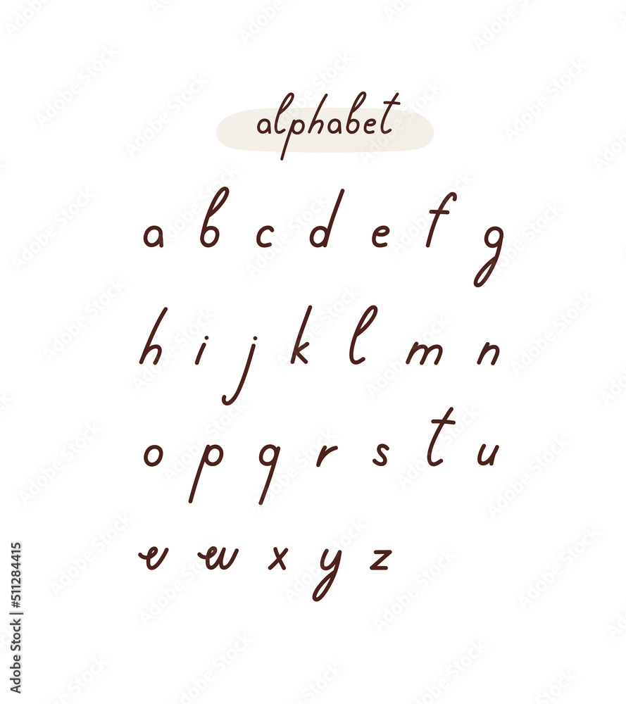 Hand-drawn small cursive thin English alphabet. Vector font isolated on ...