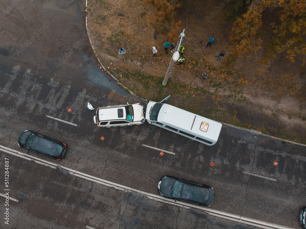 Severe accident. Traffic accidents on the road. View from above. The ...
