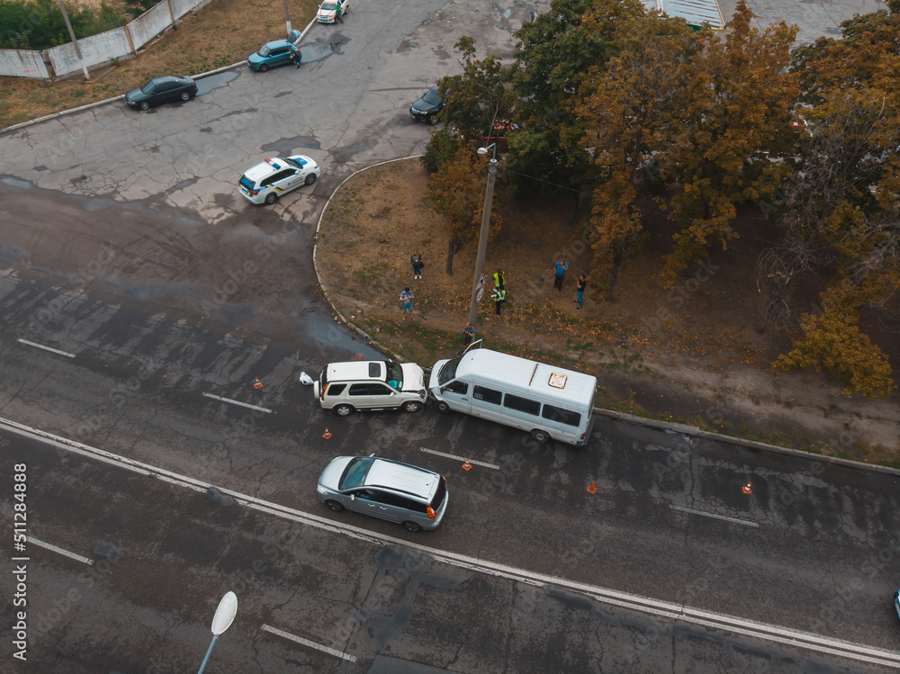 Severe accident. Traffic accidents on the road. View from above. The ...