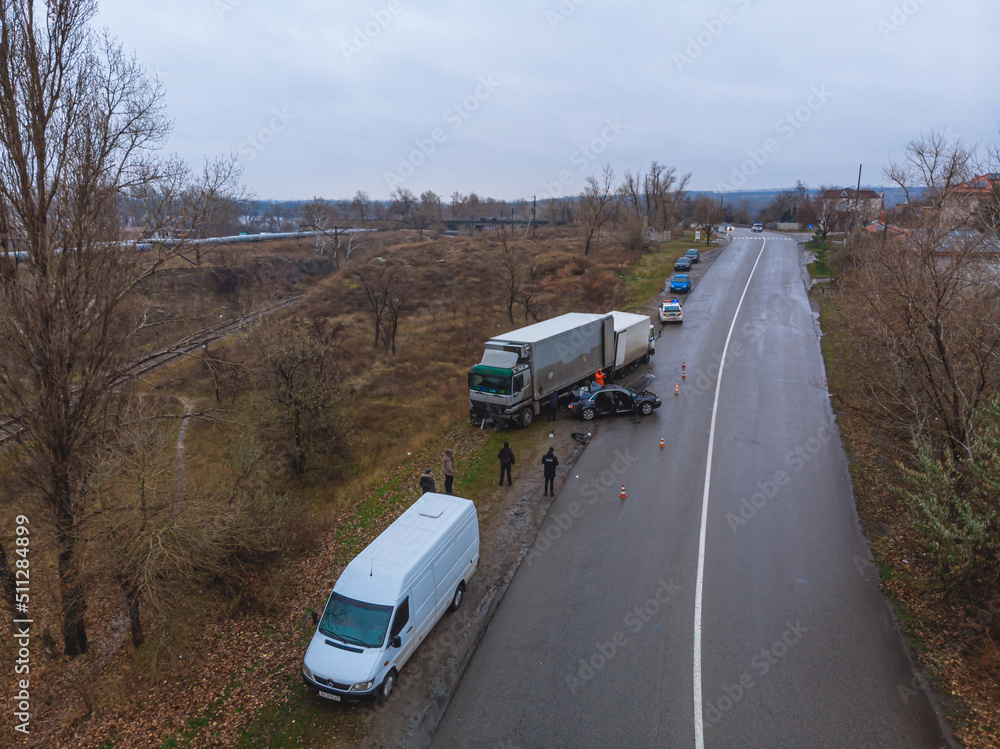 Severe accident. Traffic accidents on the road. View from above. The ...