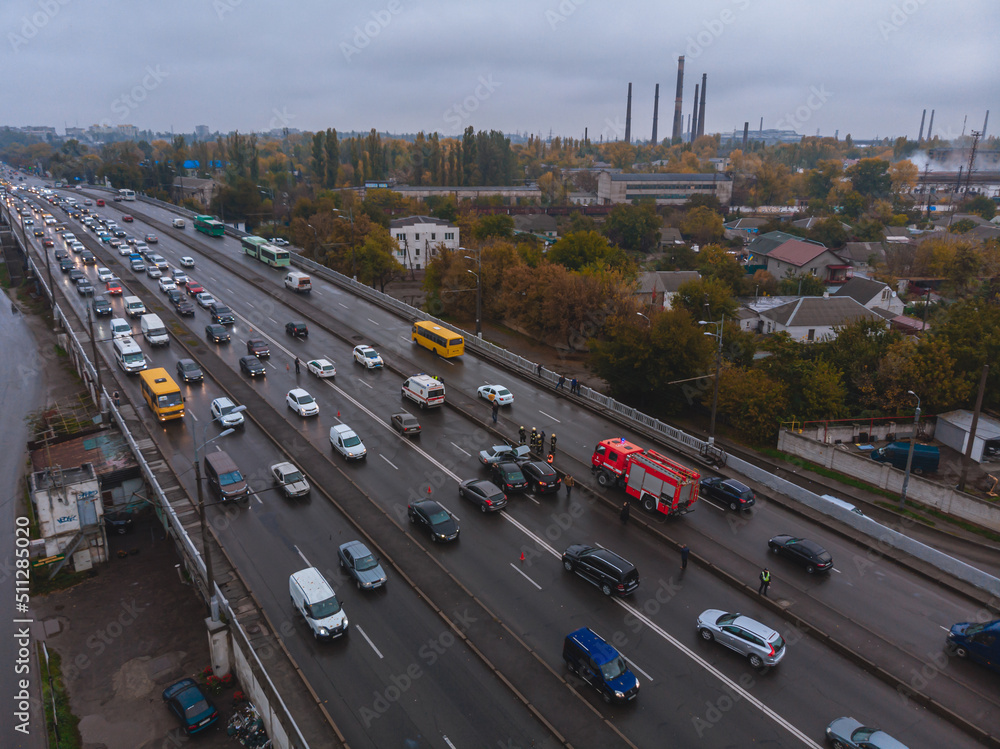 Severe accident. Traffic accidents on the road. View from above. The ...