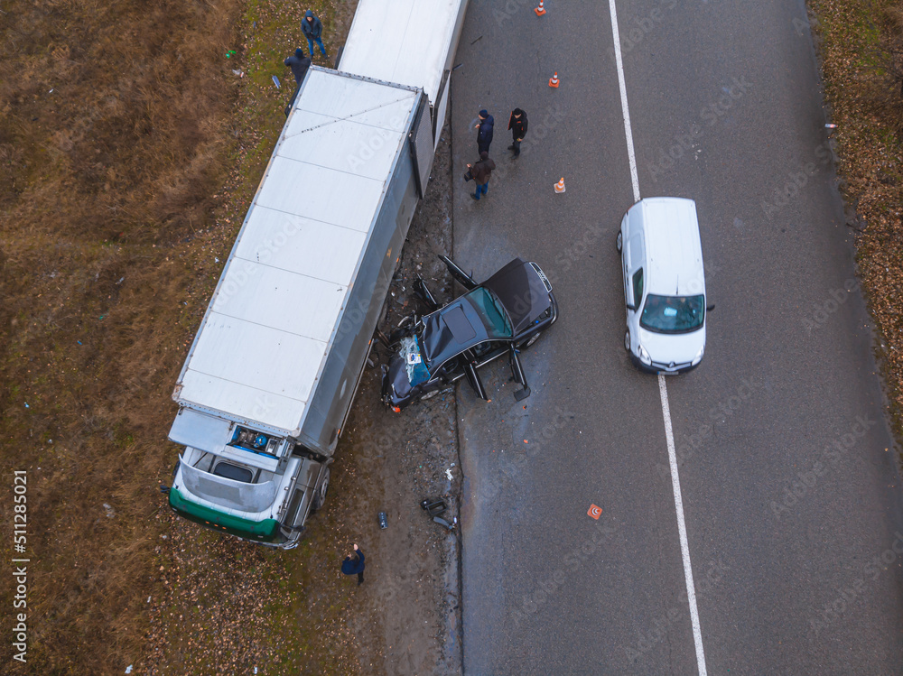 Severe accident. Traffic accidents on the road. View from above. The ...