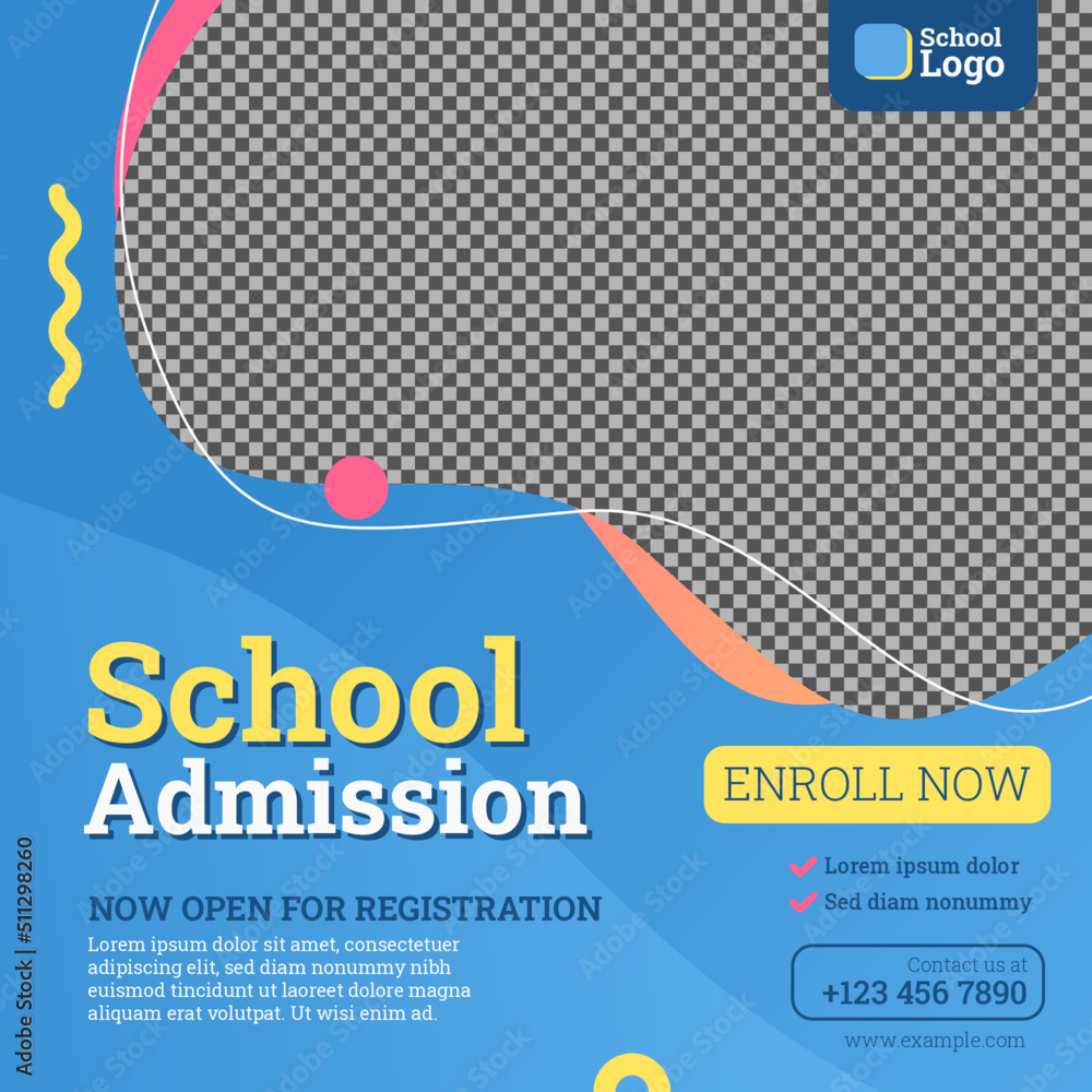 School admission registration square social media post. Modern and ...
