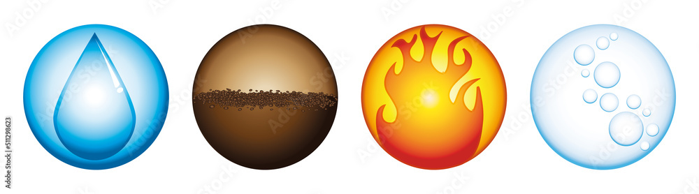 The four elements banner. Water, earth, fire and wind. Vector banner ...