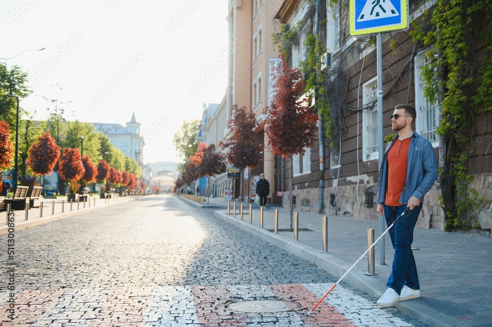 Blind man. People with disability, handicapped person and everyday life ...