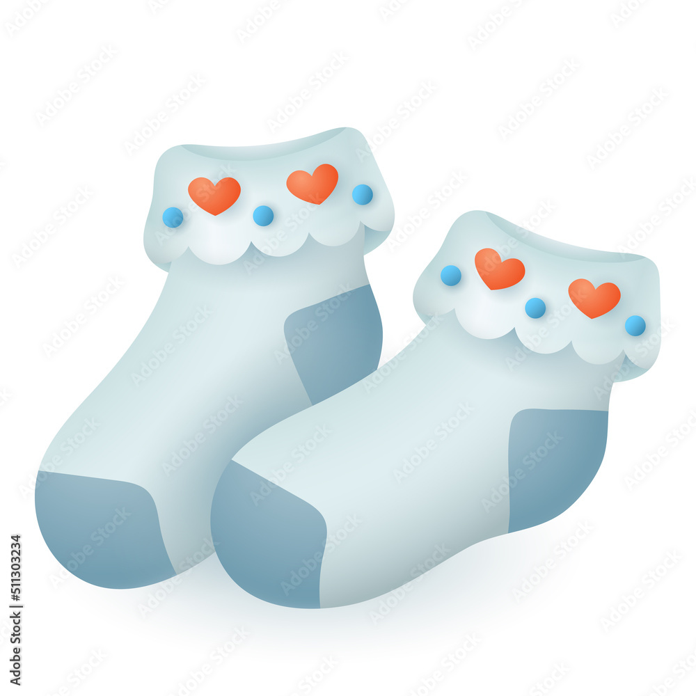3d cartoon style baby socks icon on white background. Clothes for ...