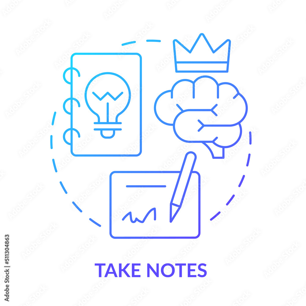 Take notes blue gradient concept icon. Handwriting. Information records ...