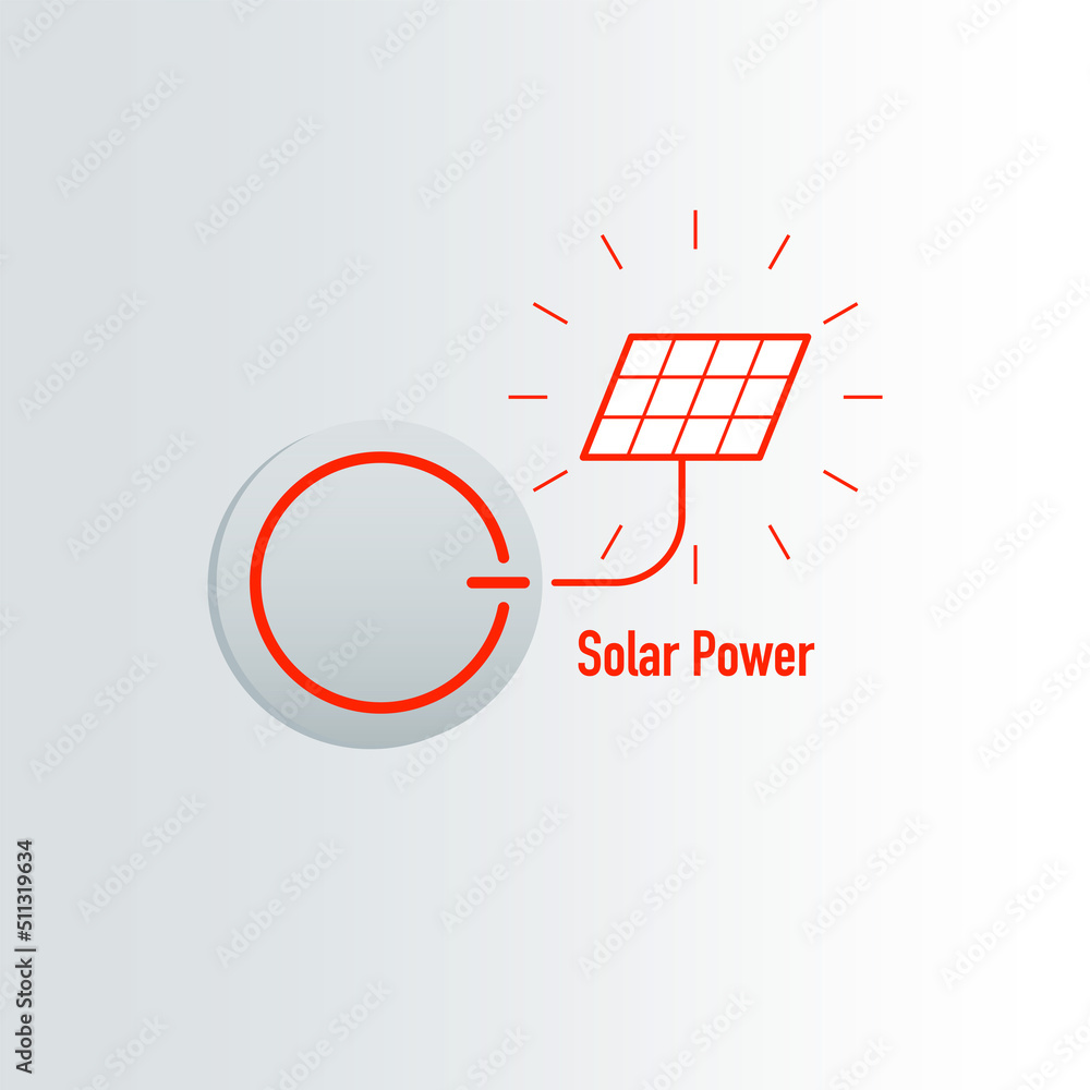Power button connect with a source of power. Solar power energy symbol ...