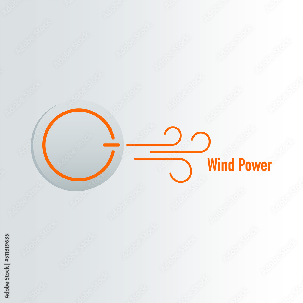 Power button connect with a source of power. Wind power energy symbol ...