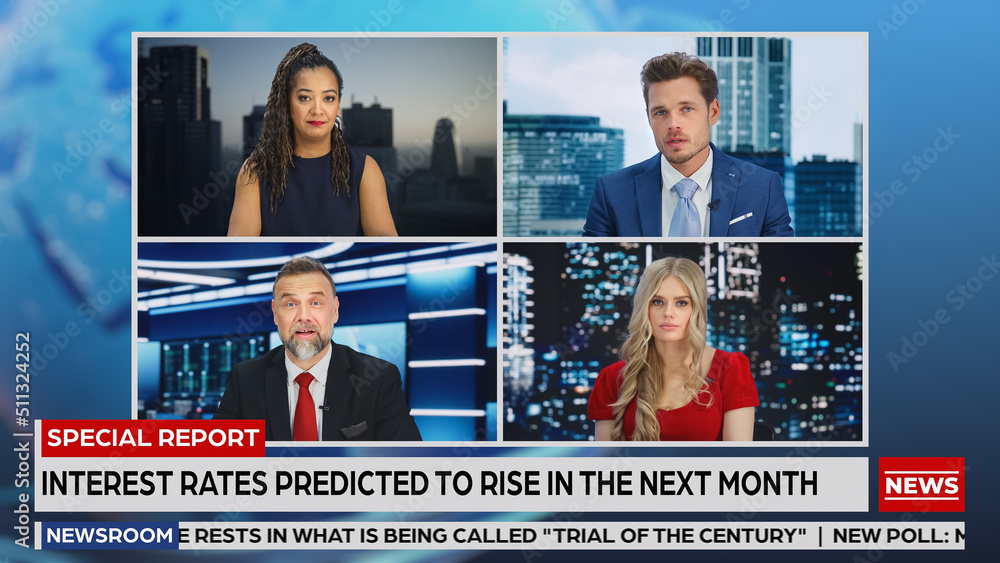 Split Screen Montage of Anchors Talking TV Live News Segment ...