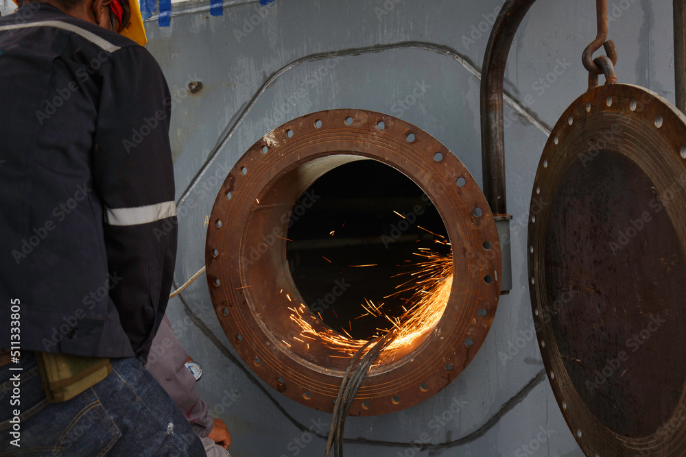 Male worker the tank carbon chemical oil interface area confined space ...