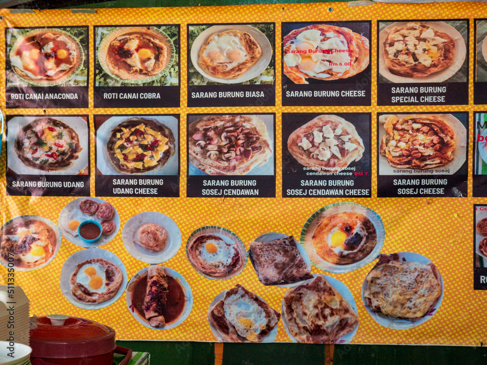 Kuantan, Malaysia - May 12, 2022: Roti canai or paratha menu on display ...