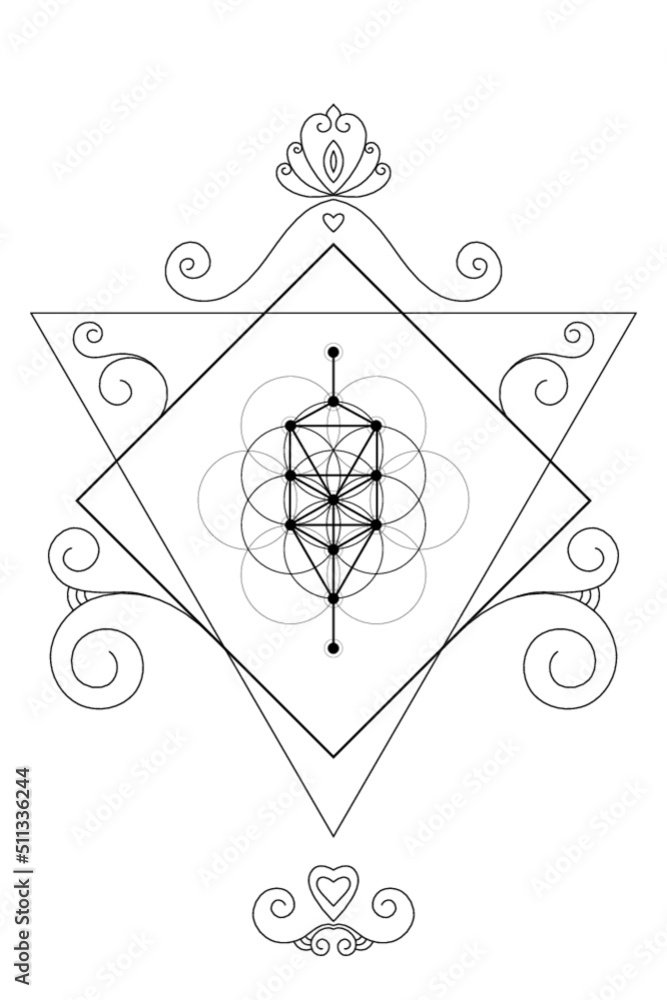 Flower of Life and Tree of Life Sacred Geometry zentangle inspired ...