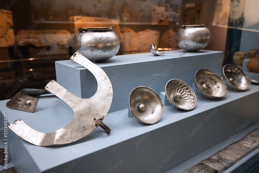28 May 2022, Antalya, Turkey: Metal objects and artifacts used in the ...