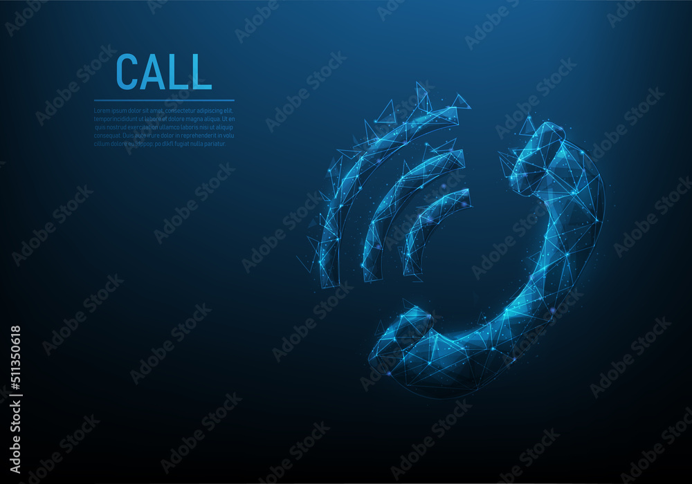 phone call low poly wireframe on blue dark background. communication ...