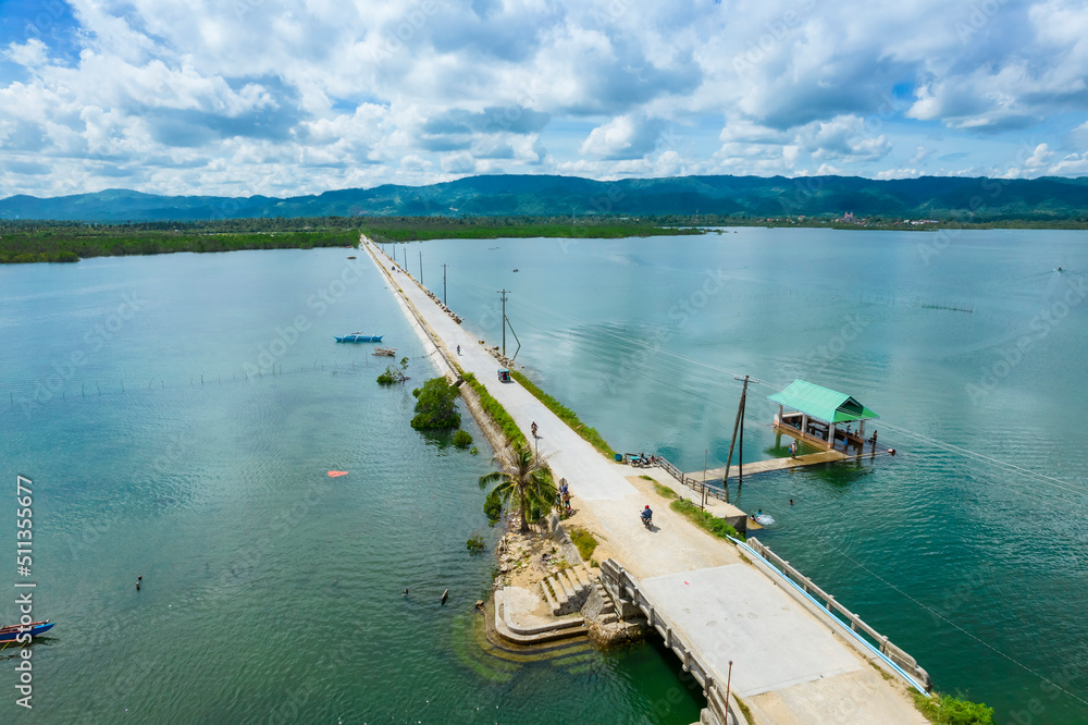 Aerial of the Pangangan Island Causeway, the longest causeway in the ...