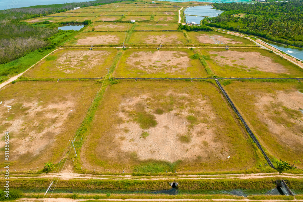 Aerial of a former commercial sized fish pond now dry and unused ...