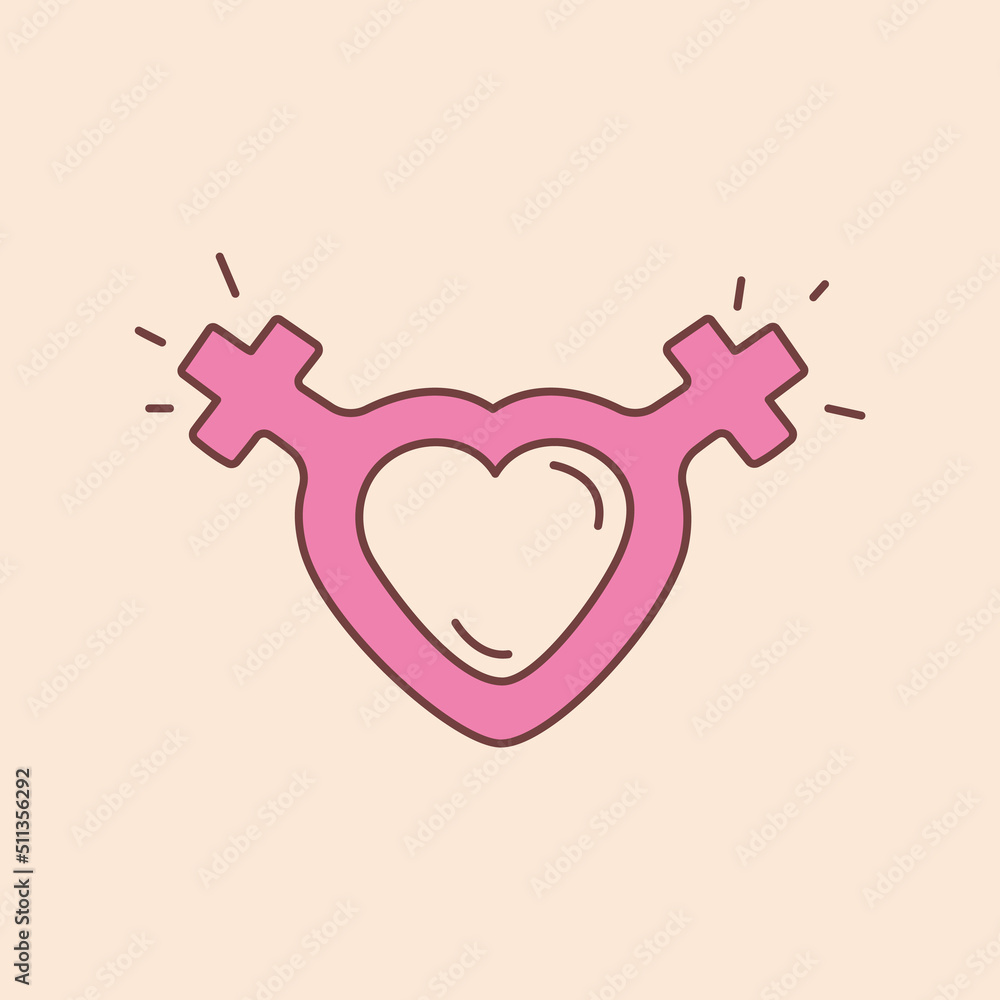 LGBT double female symbol in doodle style. Isolated vector illustration ...