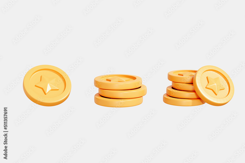 3D Coin icon set for game interface. Realistic coin with star. Money ...