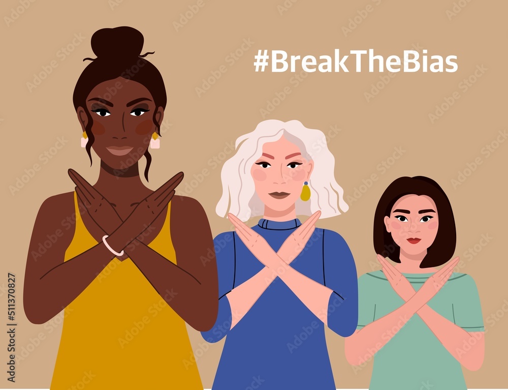 Break the bias. A group of women of different nationalities. Vector ...