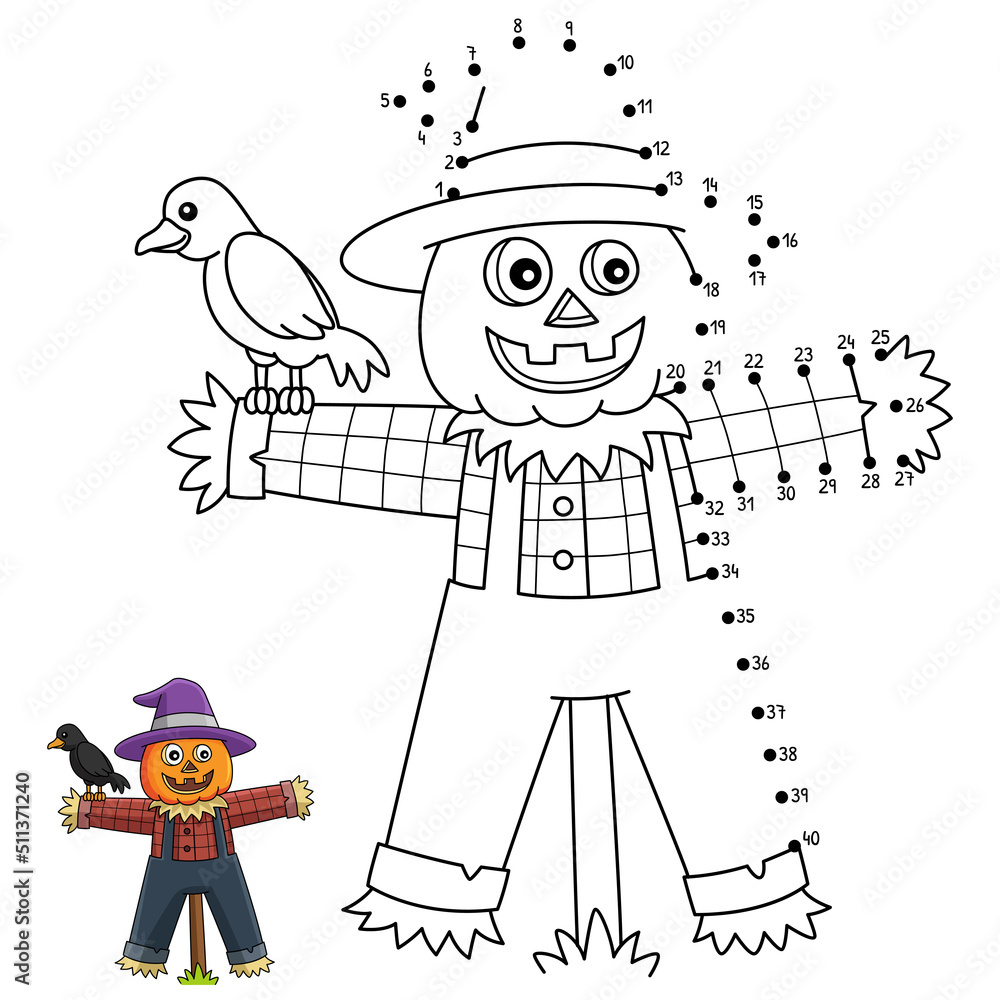 Dot to Dot Scarecrow Halloween Isolated Coloring Stock Vector | Adobe Stock