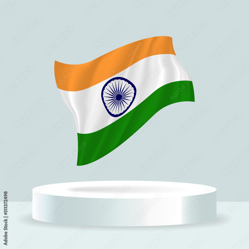 India flag. 3d rendering of the flag displayed on the stand. Waving ...