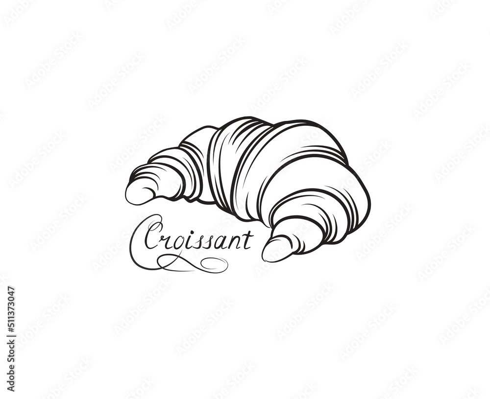 Croissant french food icon. Bakery food hand drawing line art over ...
