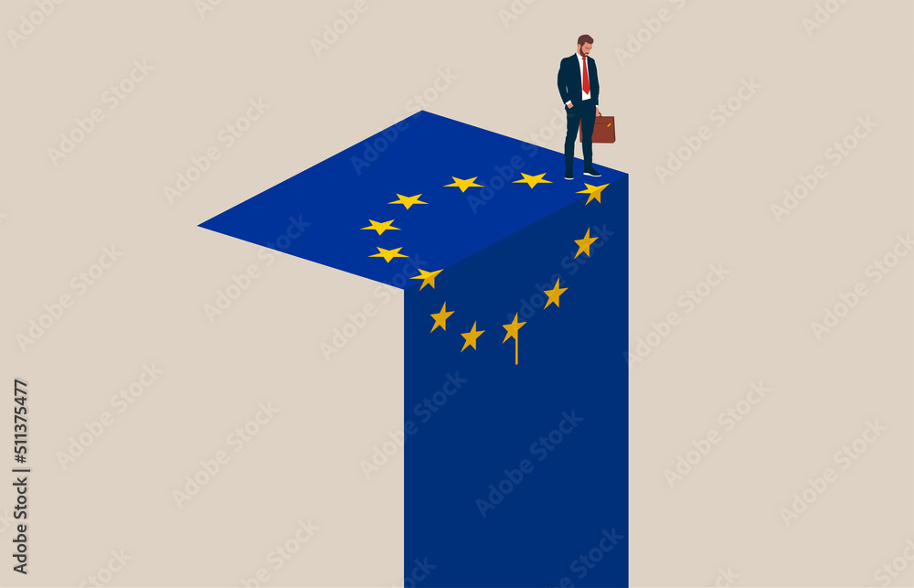 European Union economy collapse. Symbol of crisis, recession, downfall ...