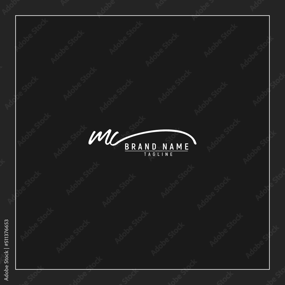 initials MC logo design signature monogram handwriting vector graphic ...
