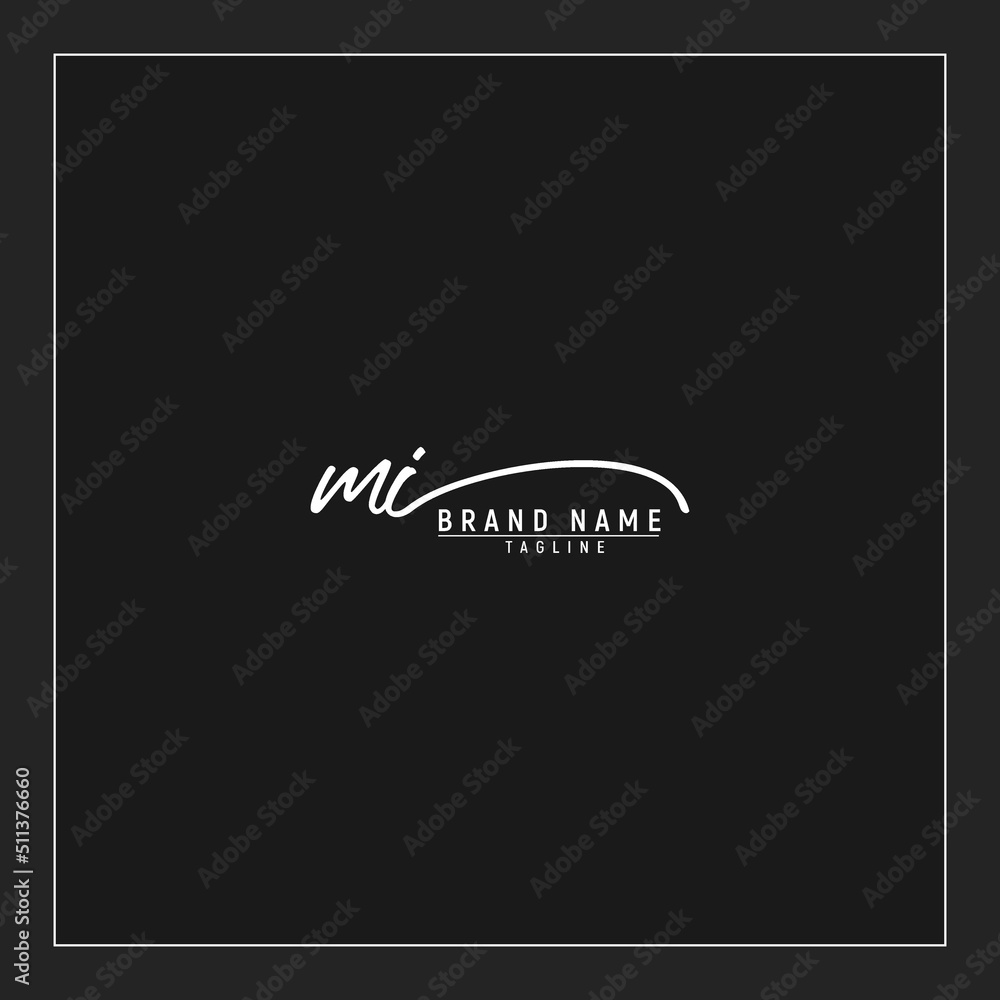 initials MI logo design signature monogram handwriting vector graphic ...