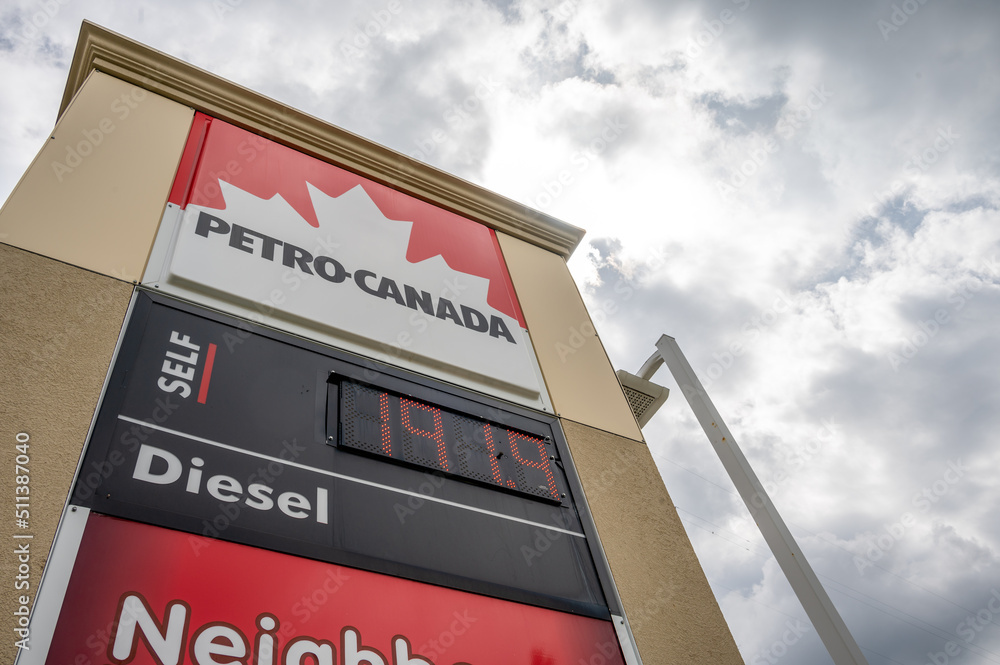 Calgary, Alberta, June 16, 2022: Petro-Canada sign at a gas station ...