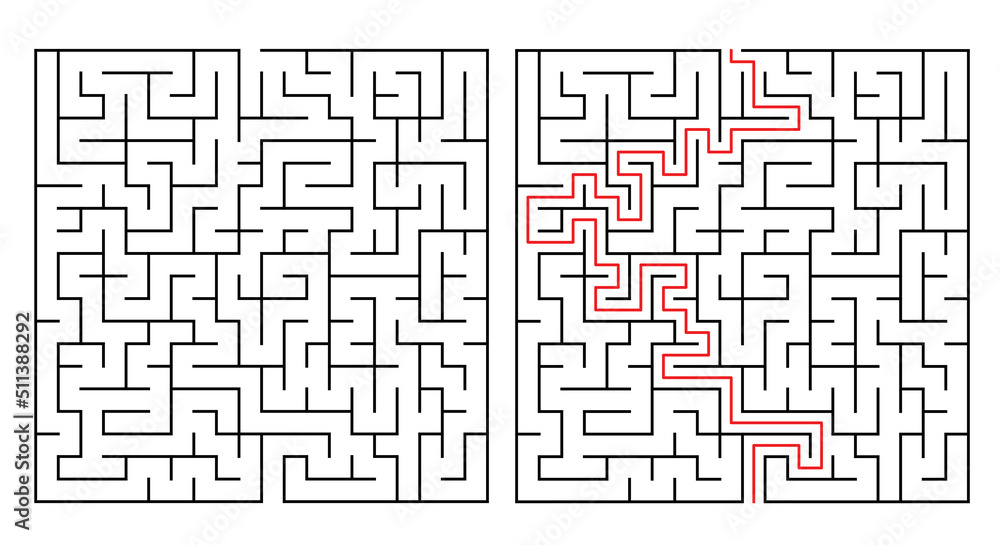 Labyrinth (maze) game vector, with solution. Labyrinth design with ...