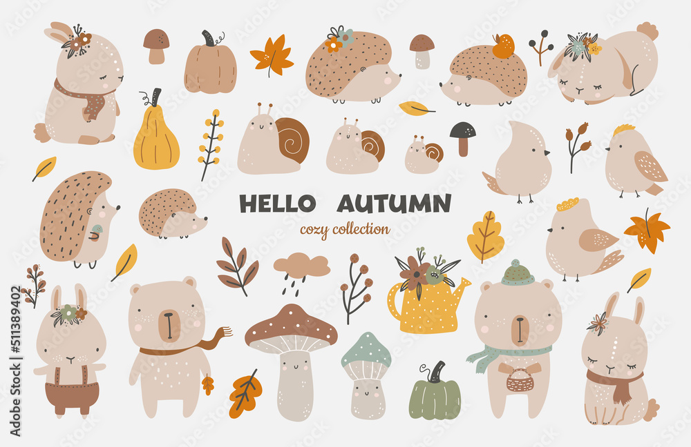 Autumn set, autumn clip art, collection of design elements with leaves ...
