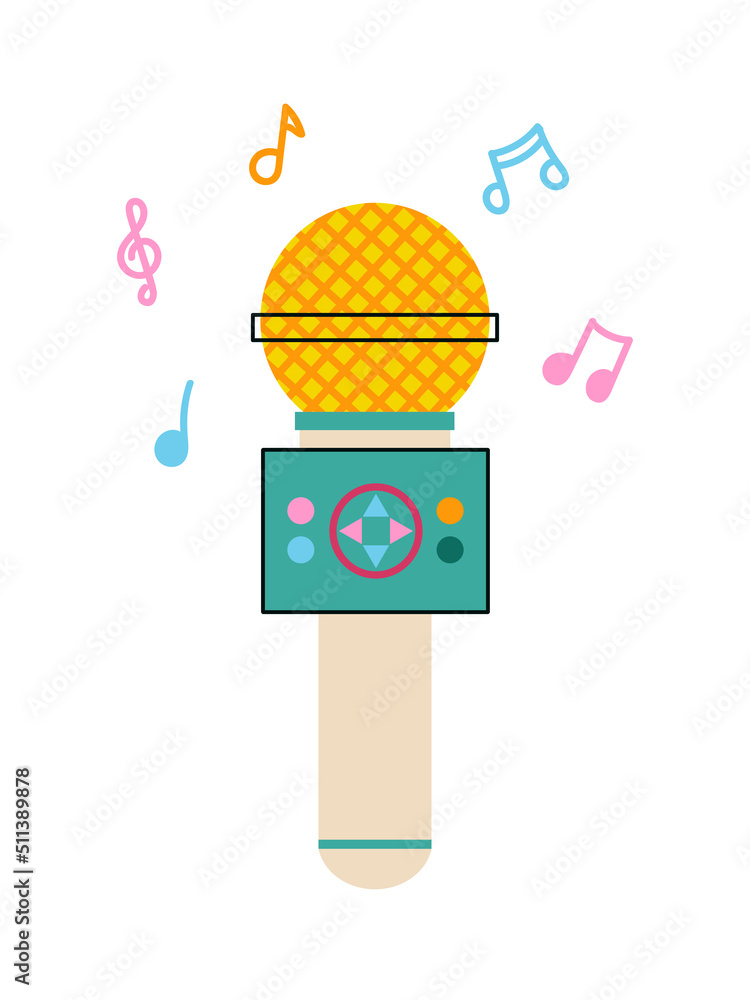 Cute kids musical toy. Colorful cartoon microphone. Vector illustration ...