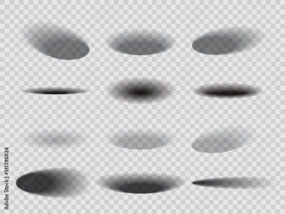 Round oval realistic transparent shadow effects, vector isolated shades ...