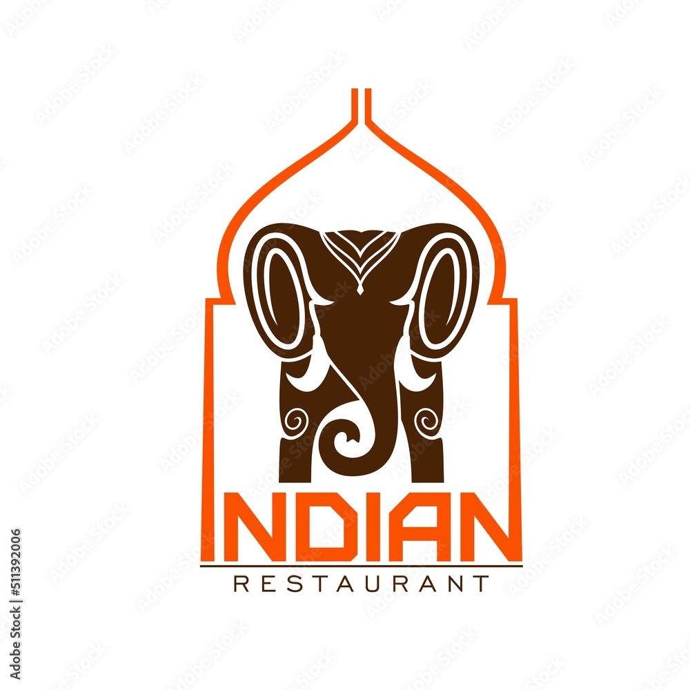 Indian restaurant icon with elephant for India cuisine food, vector ...