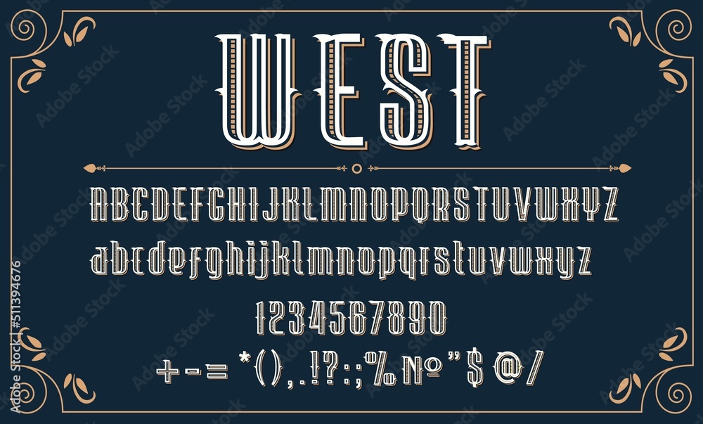 Western retro front, Wild West vintage type alphabet, vector old ...